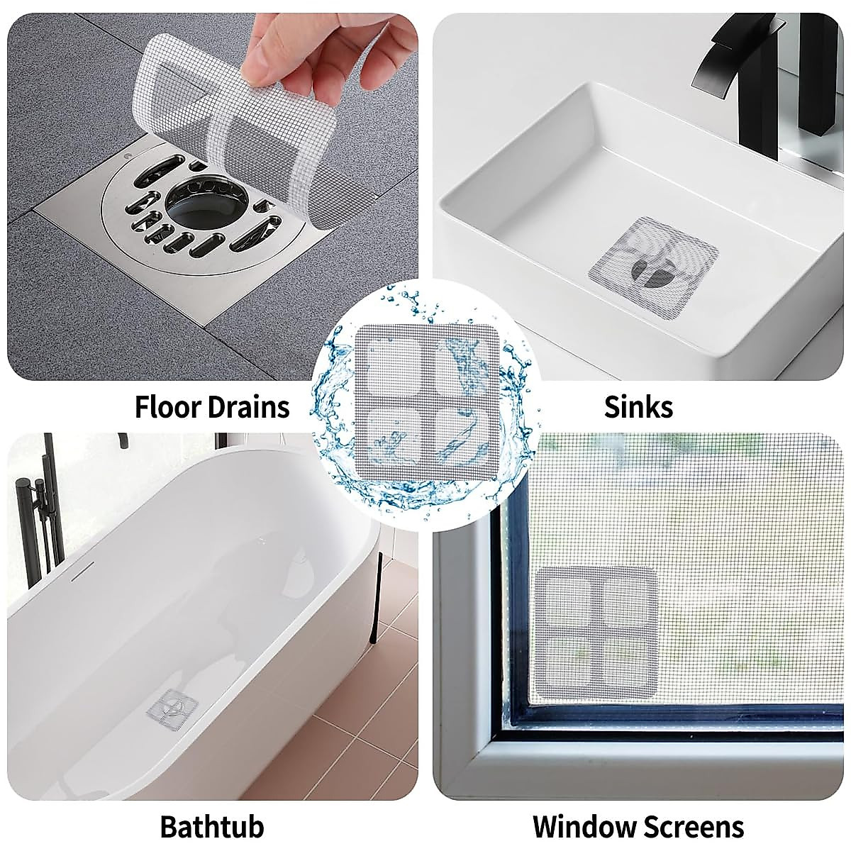 Disposable Hair Drain Catcher Mesh Stickers,Upgraded Floor Drain Sticker, Shower Hair Catcher, Hair Drain Sticker, Drain Mesh Strainer for Bathroom Laundry Bathtub Kitchen (10 Pcs)