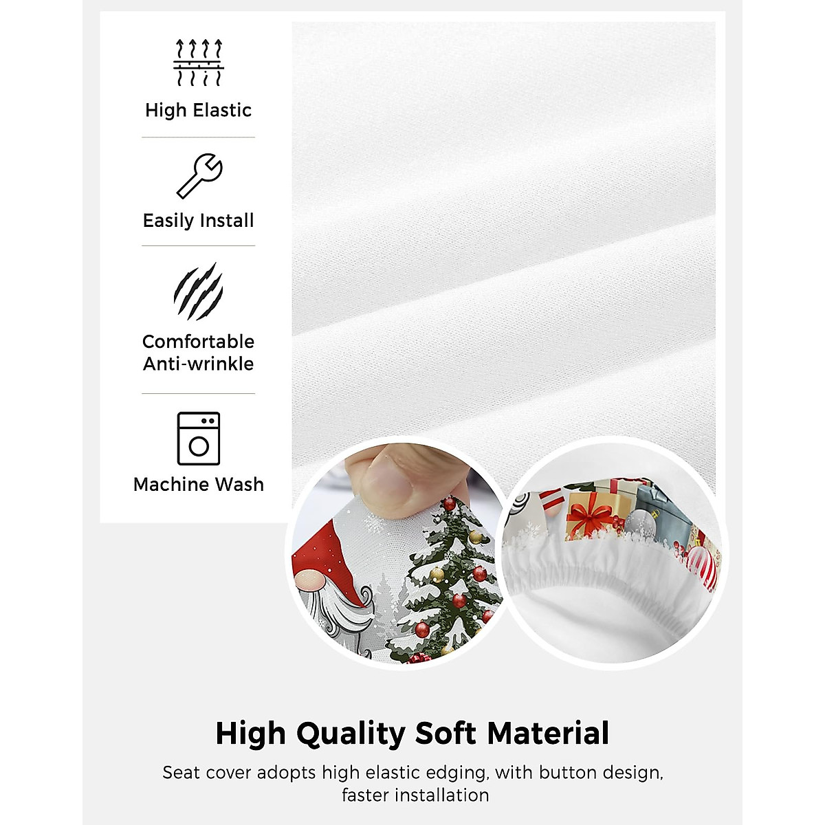 Christmas Pine Office Chair Cover Stretchable Computer Chair Seat Cover Backrest Slipcovers, Stretchable Rotating Desk Chair Seat Cushion Split Protectors Silver Branch Leaves Gnomes Tree Balls