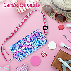 Pop Purse Bag for Girls Women Pop Girl Bag Sensory Fidget Bag with Strap, Girl Pop Toy Crossbody Body Handbags, Crossbody Small Purse Sensory Girl Toys (pink-blue)