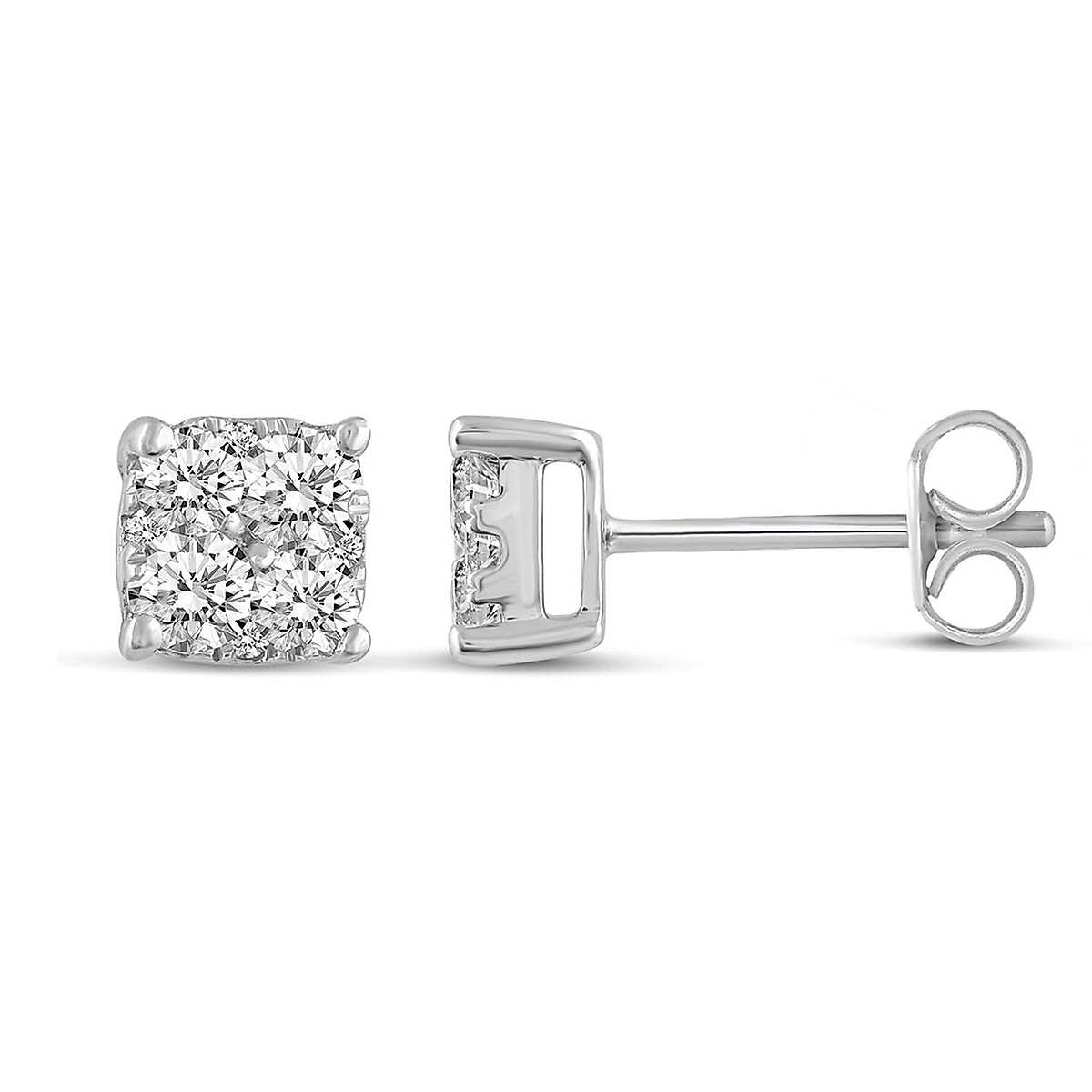 1.00Ct Cushion Natural Diamond Stud Earrings set in 925 Sterling Silver