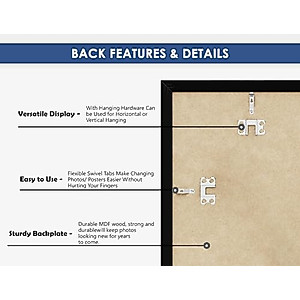 PEALSN 18x24 Poster Frame Set of 2, Picture Frames for Wall Decor, Display 16 x 20 Pictures with Mat or 18 x 24 Without Mat for Wall Mounting Display, Black.