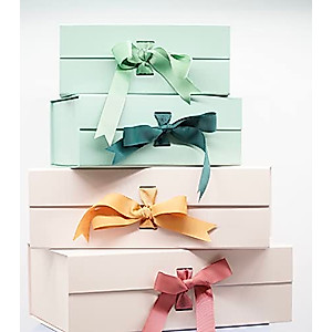 PAPER GENIUS Luxury Gift Box | 9.5x7x4 Inches-with 2 Satin Ribbons | Gift Boxes with Lids for Christmas - Gift boxes with Ribbons for wedding and Thanksgiving (Medium Mint Green)
