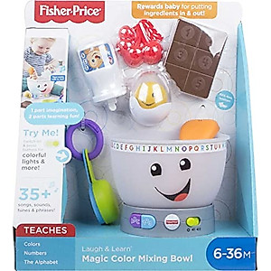 Fisher-Price Laugh & Learn Baby Learning Toy Magic Color Mixing Bowl With Pretend Food Music & Lights For Ages 6+ Months