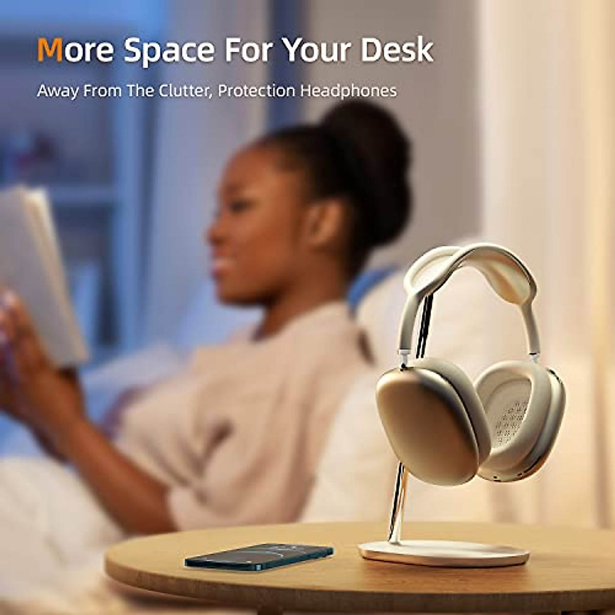 BENKS Desktop Headphone Stand Universal Headset Holder Hanger Mount Aluminum with Protective Silicone Pad, Gaming Headset Accessories, Compatible with AirPods Max, Beats, Bose, Sony and so on (White)