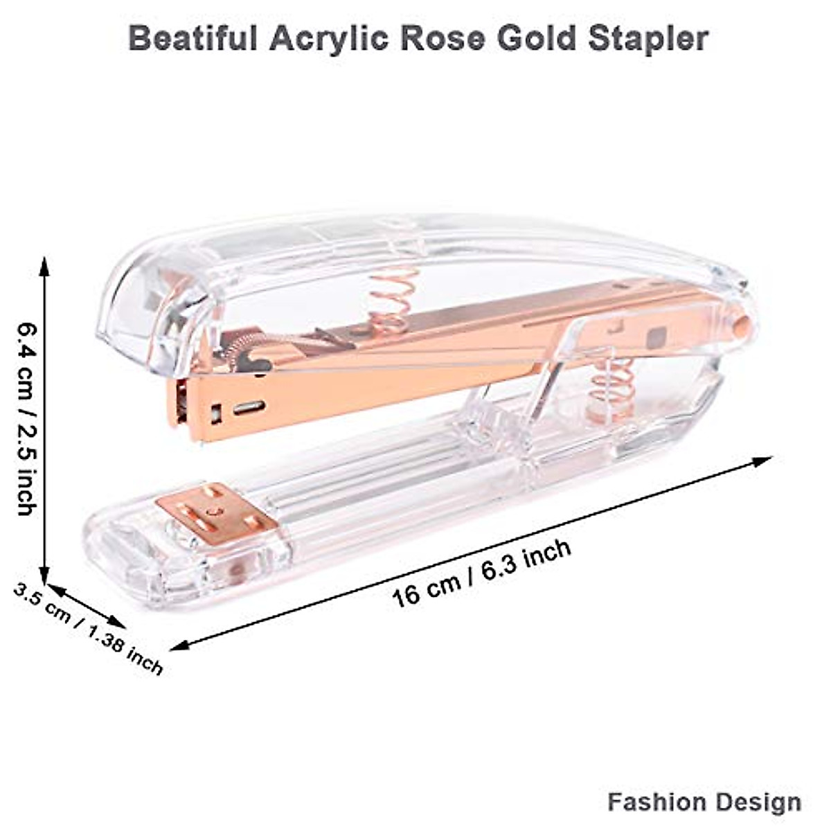 Rose Gold Desk Accessory Kit - Set of Acrylic Desktop Stapler, Staple Remover, Tape Dispenser, Staples and 10 Pieces Blinder Clips for Home School Office Supplies Stationery Desk Supplies