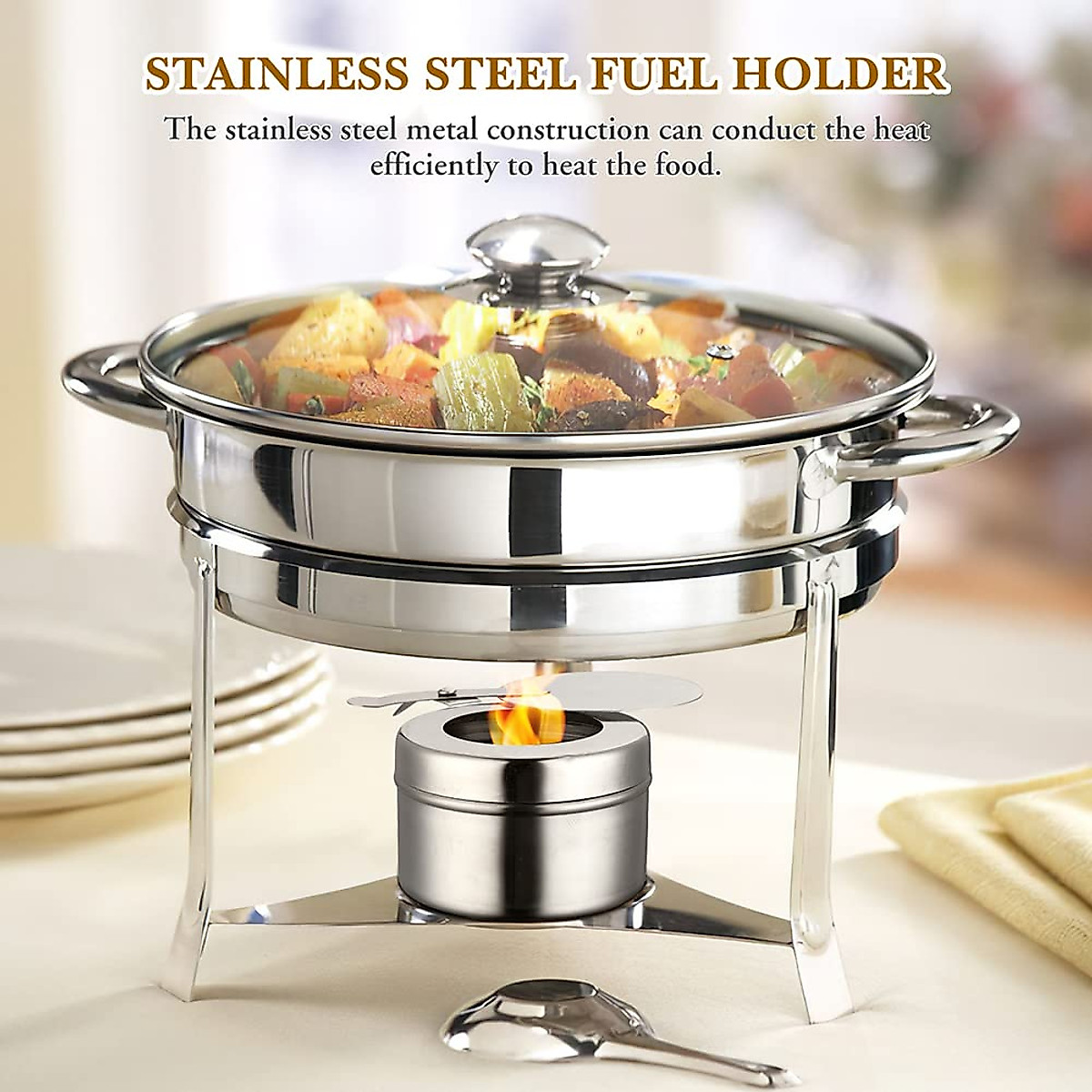 Abaodam 2pcs Buffet Warmer Warming Trays for buffets Party Stove Food Parties Fuel cans Holder Set Chafing Dish- Stainless Steel Fuel Holder with Cover Chafer Canned Heat Fuel