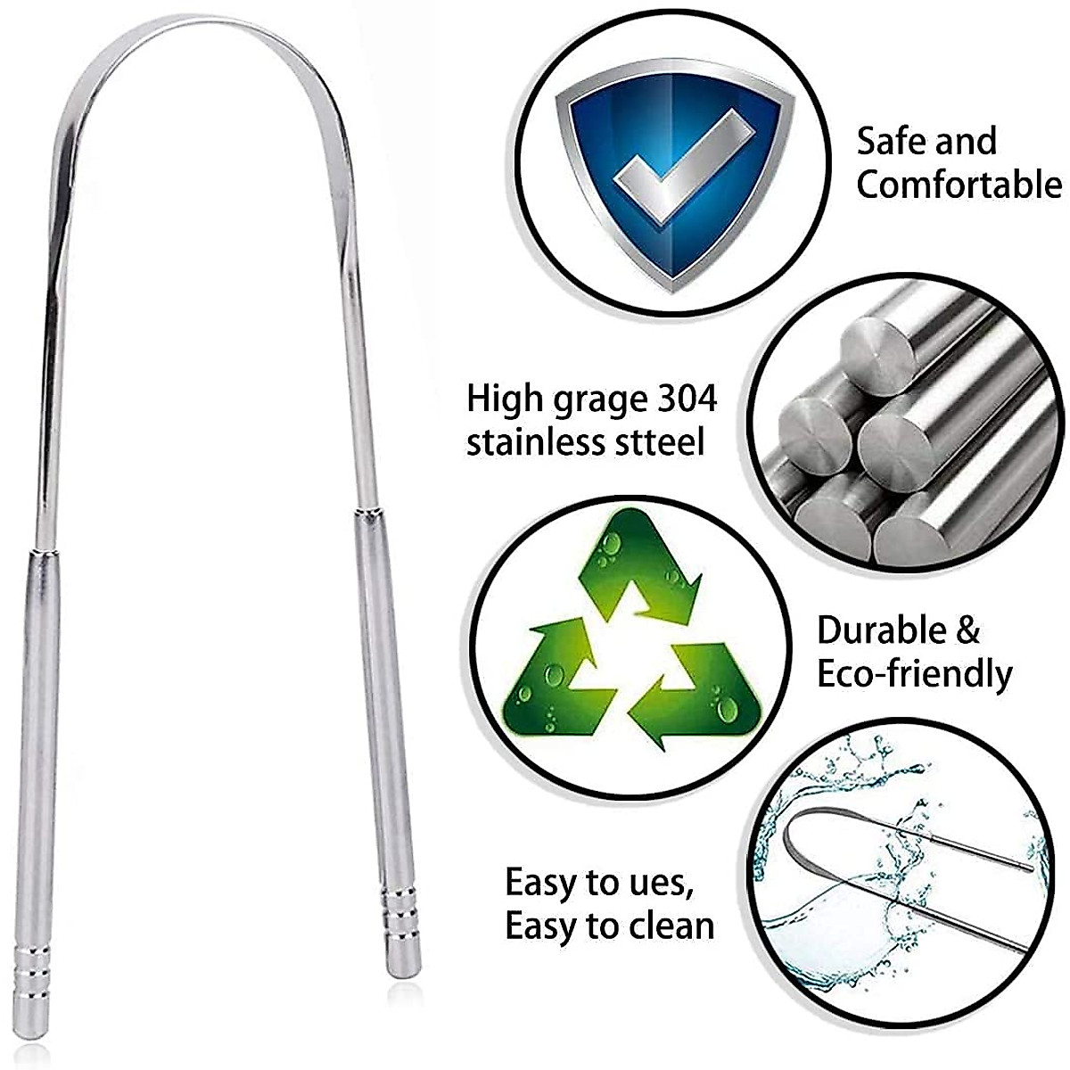 ZUER Tongue Cleaner, Steel Tongue Scrapers for Adults,Use for Plaque Removal, Bad Breath and to Restore l Hygiene or Taste Sensation