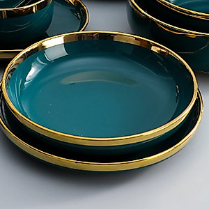 TAKESH Dinner Plates Gold Edging Green Porcelain Plates Food Dinner Set Dishes Soup Ceramic Plates