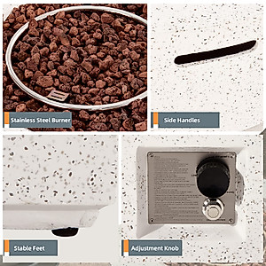 HOMPUS Propane Patio Fire Pit Table with Wind Guard, Lava Rocks and Rain Cover for Outdoor Leisure Party, 50,000 BTU 42-inch Round White Sandstone Concrete Fire Table