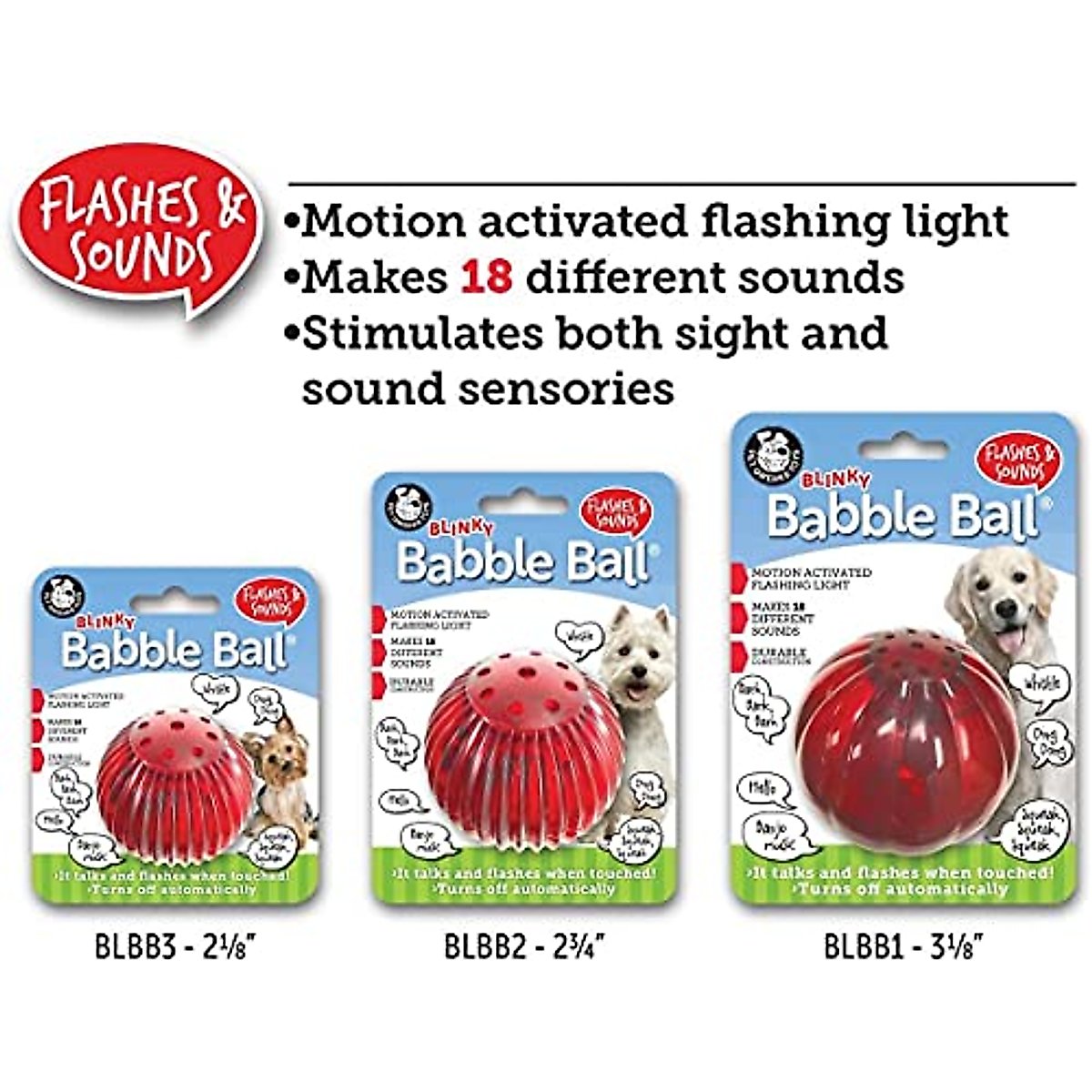 Pet Qwerks Blinky Babble Ball - Flashing Interactive Chew Dog Toy - Small