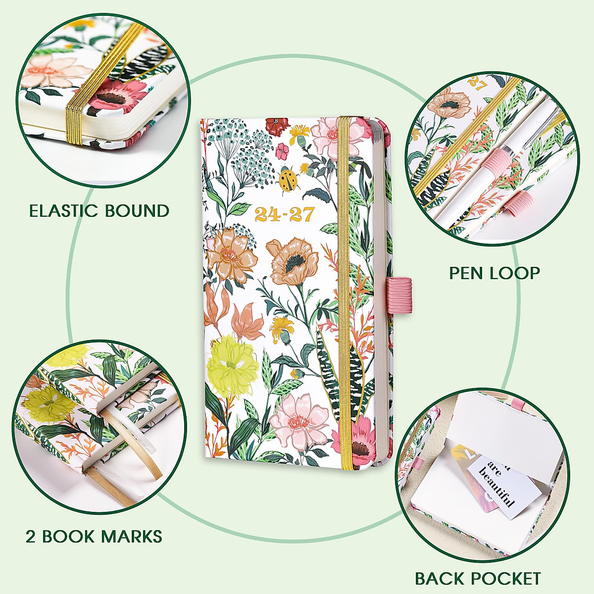 2024-2027 Pocket Planner/Calendar - 3 Year Monthly Planner 2024-2027, Jul 2024 - Jun 2027, 3.8" x 6.3", Small/Purse Planner 36 Months with Pen Holder, Inner Pocket, Elastic Closure and 61 Notes Pages