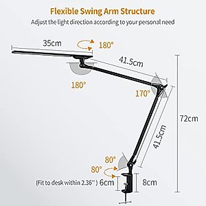 PHIVE LED Desk Lamp, Architect Clamp on Desk Light, Eye-Caring Metal Swing Arm Drafting Table Lamp, Dimmable, 4 Color Modes - Great for Workbench, Office, Task, Reading, Drawing (Upgraded Version)