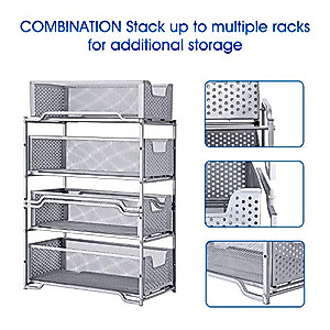 2 Pack - Simple Trending Stackable 2-Tier Under Sink Cabinet Organizer with Sliding Storage Drawer, Silver