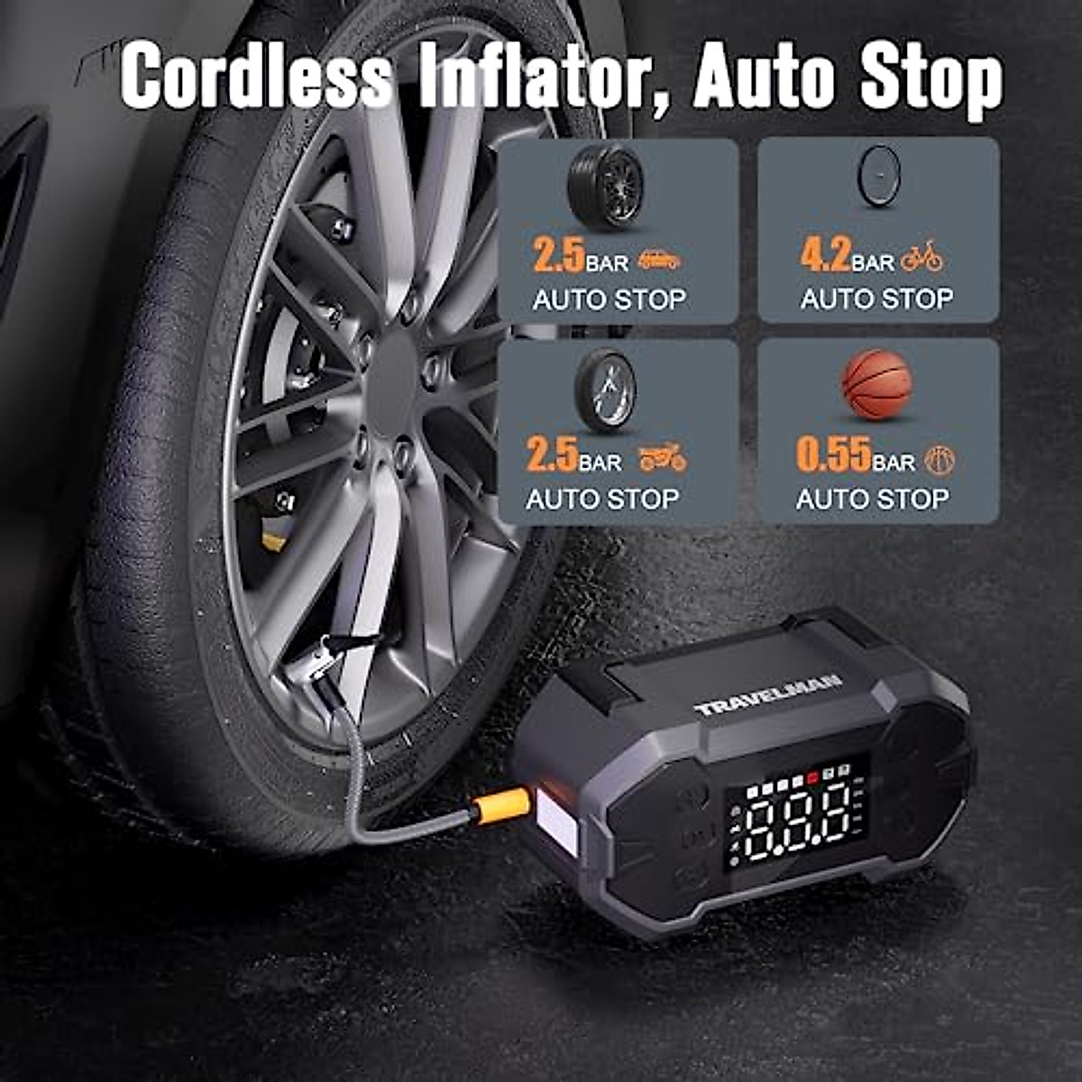 TRAVELMAN T6 Car Jump Starter with Air Compressor, 4000A 160PSI 26800mAh Portable Jump Box Tire Inflator (All Gas/10.0L Diesel), 12V Car Jump Booster Battery Pack for Car,Truck,Boat,Bike