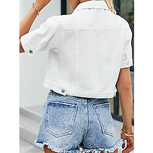 Ladyful Womens Cropped Denim Jacket Short Sleeve Button Down Casual Distressed Jean Jacket Outerwear