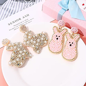 2 Pairs Easter Earrings for Women Beaded Easter Egg Bunny Earrings Letter HAPPY EASTER Earrings Cute Rabbit Dangle Earrings Spring Holiday Jewelry Gifts (Style C)