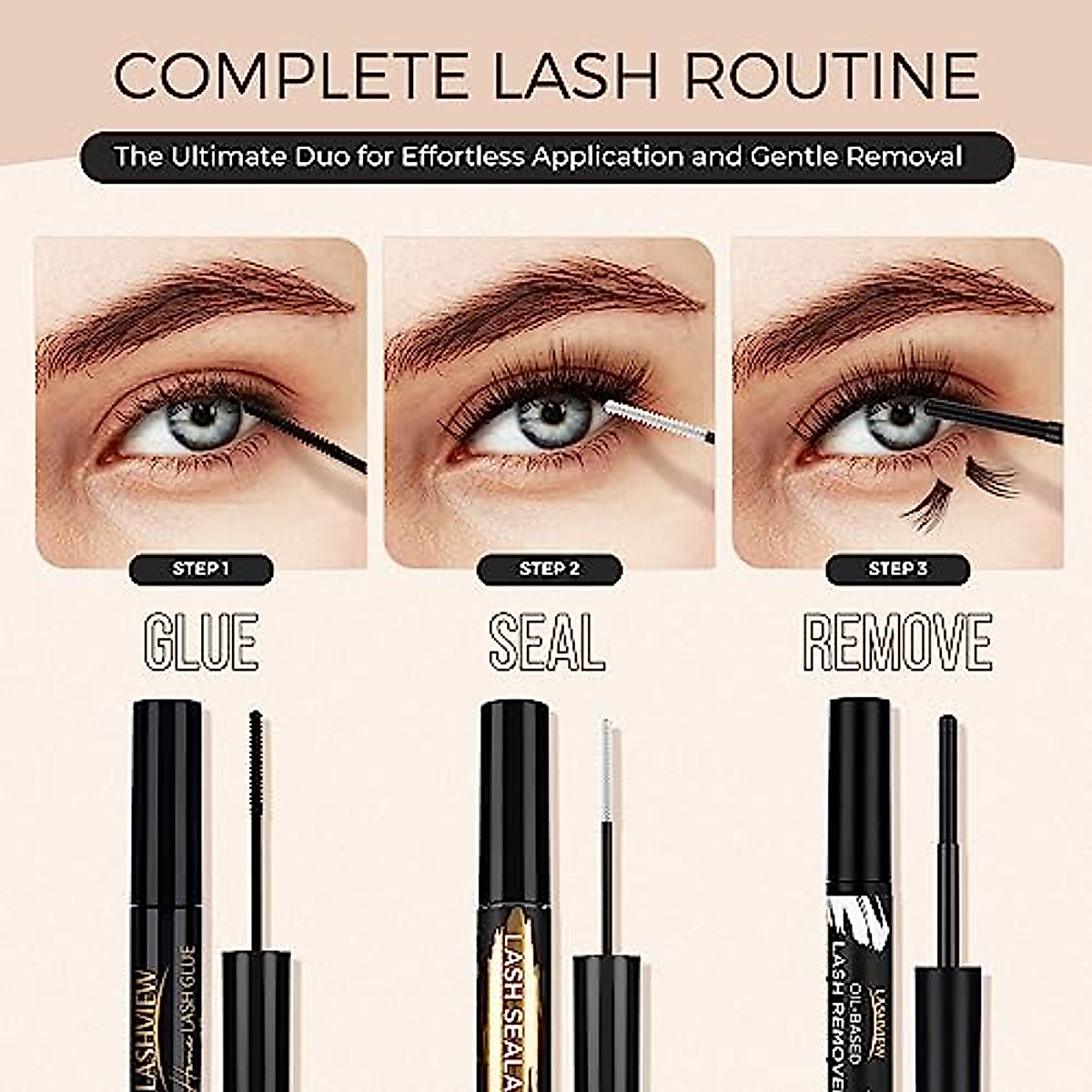 LASHVIEW Lash Remover, Lash Sealer Lash Extension Sealant, Cluster Lash Glue for Sensitive Eyes, Super Strong Hold 72 Hours DIY Eyelash Extension Glue, Sealer, and Remover, Latex Free