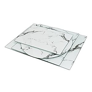 VASUHOME Glass Cutting Board Set of 4, The Place Mat,Shape Variety Decorative Marble Cutting Board with Tempered Glass, for Kitchen, White
