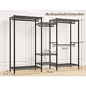 Raybee 77" H Clothes Rack Heavy Duty Clothing Racks for Hanging Clothes 720LBS Adjustable Clothing Rack Portable Closet Racks for Hanging Clothes Wire Garment Rack Black 13.9" D x 70.6" W x 77" H