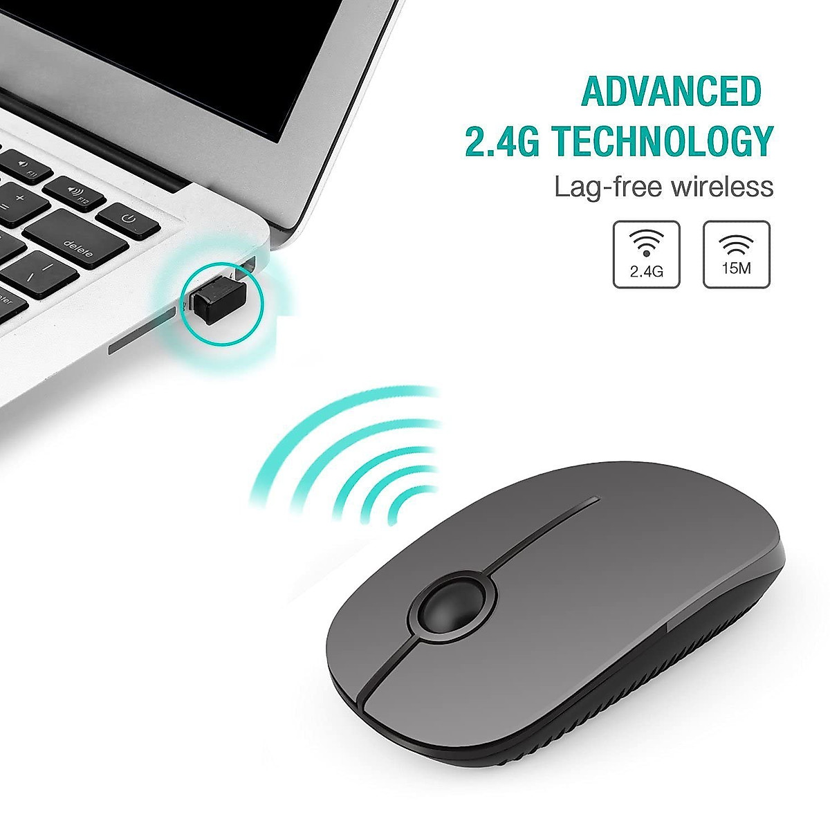 Vssoplor Wireless Mouse, 2.4G Slim Portable Computer Mouse with Nano Receiver Quiet Silent Optical Laptop Mouse for Notebook, PC, Laptop, Computer-Black and Gray