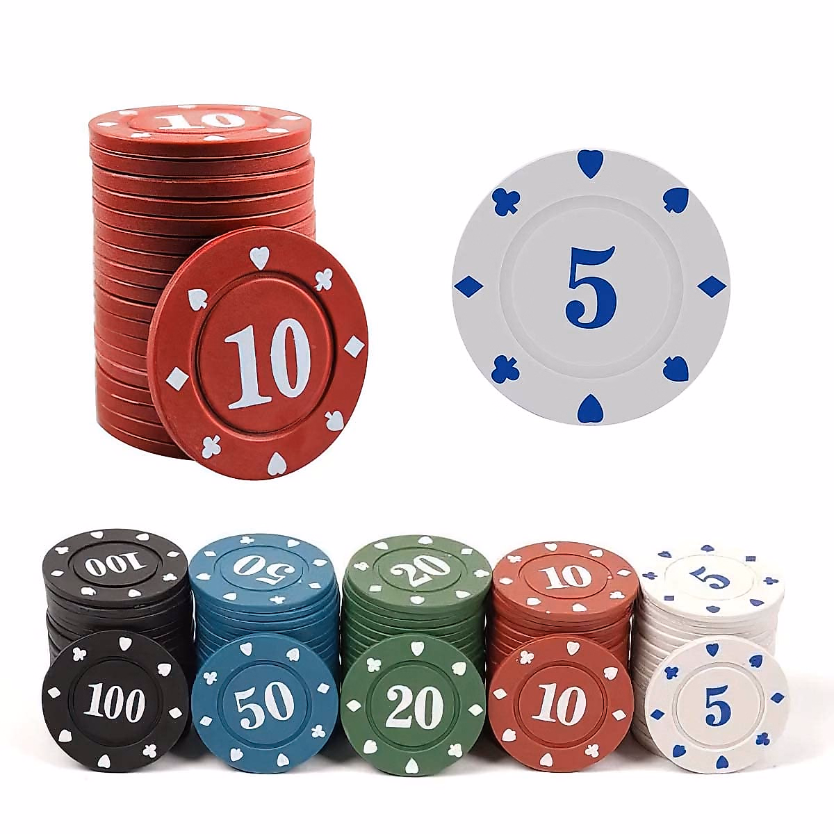 Lynkaye 100 Pcs Poker Chips with Storage Box, Plastic Poker Card Chips with Denomination Printed Number for Texas Home Nights, Learning Math Counting, Bingo, Family Game Token