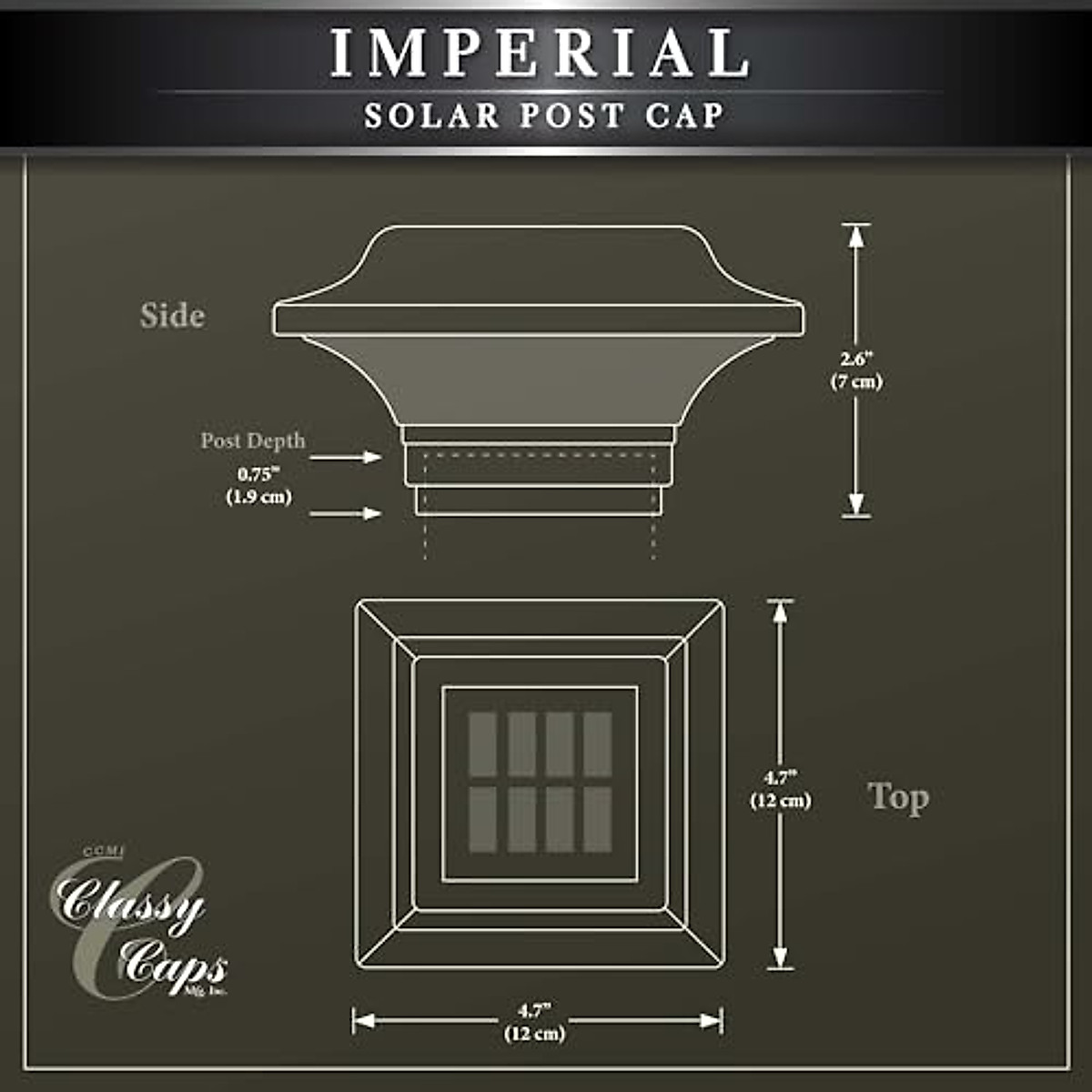 Classy Caps SL082B Imperial Outdoor Post Light- Fits 2" x 2", 2.25" x 2.25", 2.5" x 2.5" Posts, Black Powder Coated Aluminum