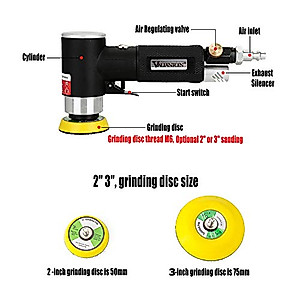 Valianto 2" 3" Mini Air Sander, Pneumatic Sander Random Orbital Eccentric Dual Action Polisher with M6 Thread Plate (2" and 3"),- Adjustable Airflow Valve - US Connector