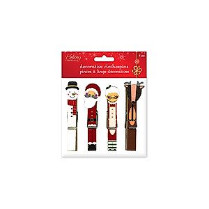 Christmas Decorative Character Clothespins - Santa, Mrs. Claus, Snowman, and Reindeer - for Decoration, Card Display, and More