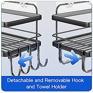 Shower Caddy Shelf Storage Rack, 3-Pack Adhesive Shower Organizer with Hooks for Hanging Razor, Towel Bar and Soap Dish, 304 Stainless Steel No Drilling Rustproof Shower Shelves Basket for Bathroom