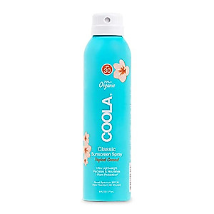 COOLA Organic Sunscreen SPF 30 Sunblock Spray, Dermatologist Tested Skin Care for Daily Protection, Vegan and Gluten Free, Tropical Coconut, 6 Fl Oz
