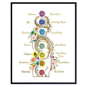 Zen Buddhism Chakra Decor - Spiritual Meditation Namaste Wall Art - Gift for New Age, Buddha, Yoga Fan, Women - Floral Decoration for Home, Spa, Bedroom, Living Room -8x10 Boho Picture Poster