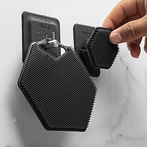 Tooletries - The Ultimate Scrubber Set - Silicone Shower Scrubber for Body with Shower Hook & Face Exfoliator Brush with Holder - Shower Accessories, Removable & Reusable - Charcoal
