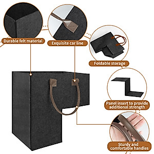 MODOWEY 2Pcs L-Shape Stair Basket Organizer, Foldable Fabric Staircase Storage Organizer with Faux Leather Handles, Large Stair Storage Organizer for Laundry, Toys, Household Items