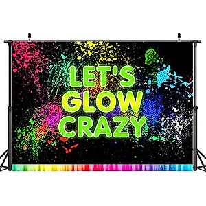 Wollmix Neon Glow Party Decorations Supplies Backdrop 7x5ft Glow in The Dark Let’s Glow Banner Photography Background Birthday Sleppover Graffiti Kids Splash Paint Black Light Photo Booth