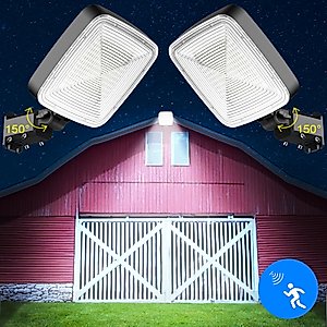 150W Motion Sensor Outdoor Lights, Dusk to Dawn Outdoor Lighting with Photocell 20000LM 6500k, Adjustable Arm Mount IP66 Waterproof Security Flood Lights for Yard, Porch, Garage