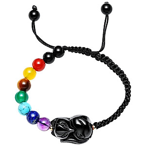 Jewever 7 Chakra Bracelet for Women Fox Black Obsidian Crystals and Gemstones Braided Rope Natural Stone Yoga Meditation Beads Bangle