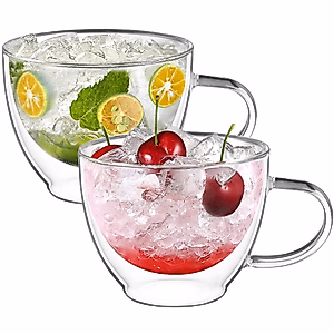 ecooe Double Walled Glass Coffee Mug 12 oz Latte Cappuccino Cups Set of 2, Clear Glass Coffee Cups with Handle, 350 ml Insulated Coffee Cup Borosilicate Heat Resistant Glass Coffee Mug Tea Cup