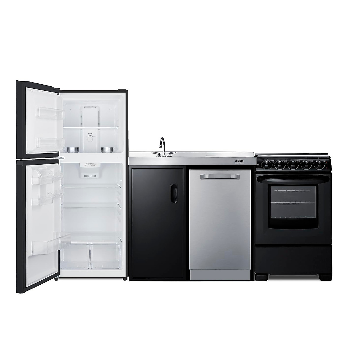 Summit Appliance ACK80HT 80" Wide All-in-One Kitchenette with Electric Range, Dishwasher, Refrigerator, Sink with Faucet, and Storage Cabinet