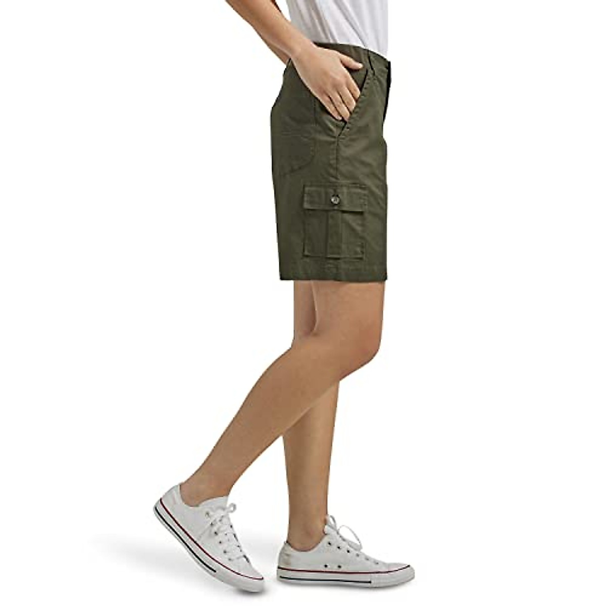 Lee Women's Flex-to-go Mid-Rise Relaxed Fit Cargo Bermuda Short, Frontier Olive
