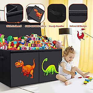 ANNKIE 2PCS Toy Box,Toy Box for Boys,Toy Chest for Kids,Collapsible Sturdy Toy Storage with Lid & Handles,Toy Organizers and Storage for Nursery,Playroom(Dinosaur) 26.8" x 13.8" x 16"