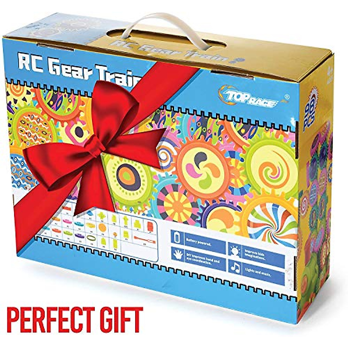 Top Race Remote Control Moving Gear Train Stem Building Toy with Lights and Sound Gift Toys for Boys 4,5,6,7,8 Year Olds | Kids Stem Building Blocks Toy (98 Pieces)