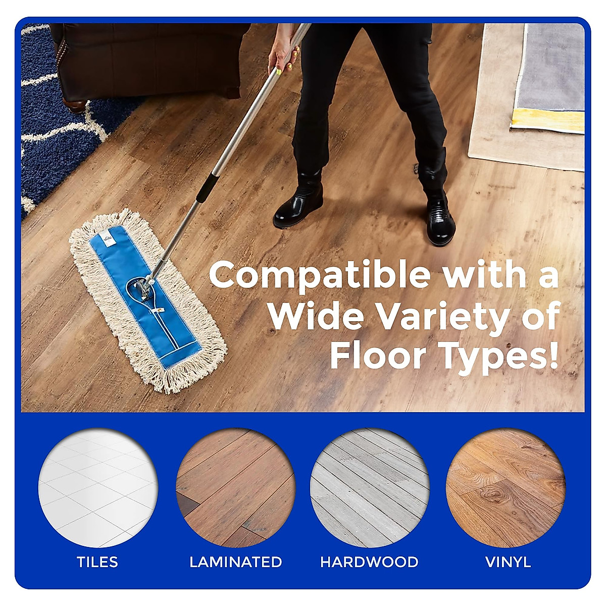 Nine Forty Industrial-Grade 24x5 Cotton Dust Mop Head Refills, Perfect Replacement for Busy Home, Gym, Industrial and Commercial Spaces, Heavy-Duty Mop for Janitorial & Housekeeping Needs - 2 Pack