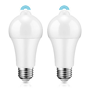 ONEVER Motion Sensor Light Bulbs - 12W (100W Equivalent) PIR Motion Activated Dusk to Dawn Light Bulb Auto on/Off E26 6000K Cool White Indoor Outdoor Security Bulb for Front Door Garage Hallway 2 Pack