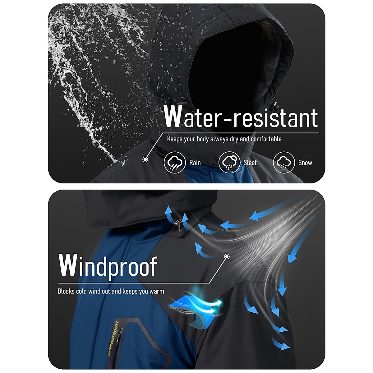 MAGCOMSEN Winter Jacket for Men Cold Weather Insulated Jacket Ski Jacket Snowboard Coat Rain Jacket Windproof Windbreaker Jacket Raincoats for Men