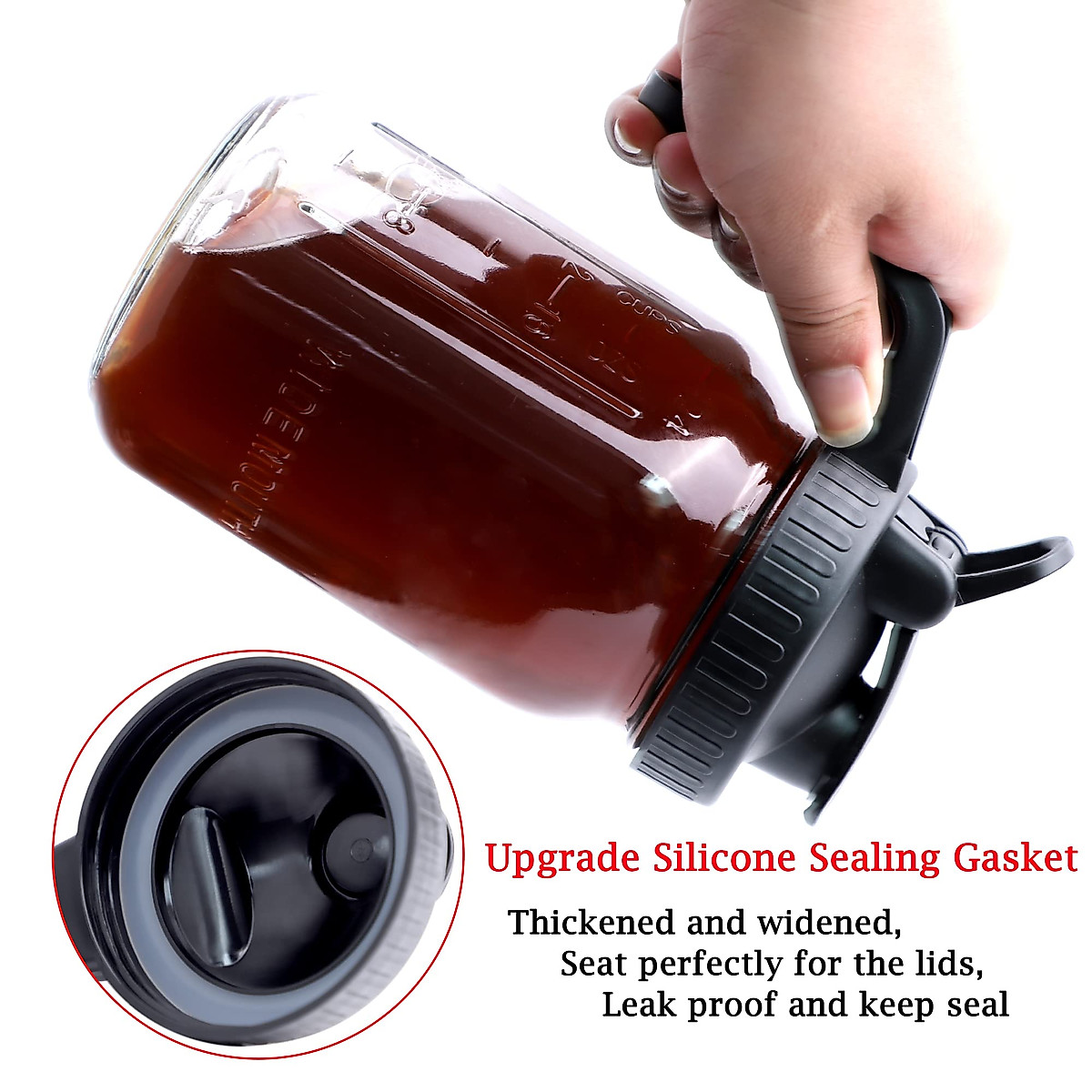 GMSWEET Cold Brew Mason Jar Coffee Maker 64 Oz Wide Mouth Mason Cold Brew Pitcher With Coffee Filter Airtight & Leak-Proof For Coffee, Iced Tea