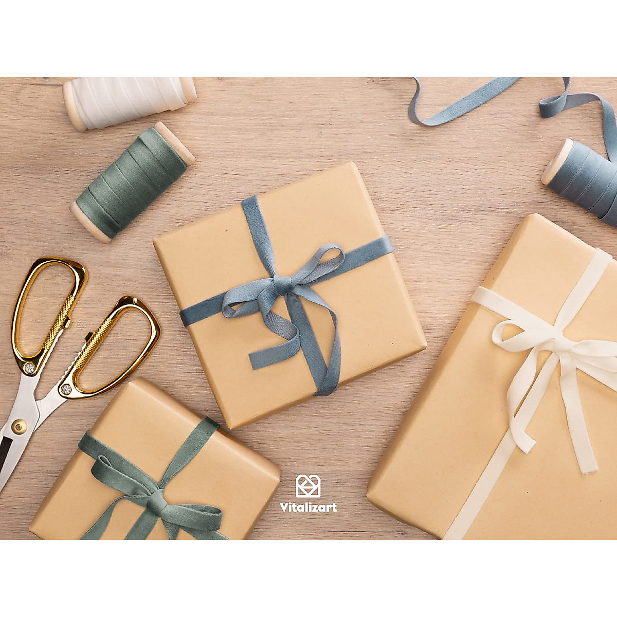 Vitalizart Velvet Ribbon Dusty Green Blue 3/8" x 15 Yd Fabric Trim 3 Rolls * 5 Yd for Christmas Wreath Decoration Craft Ornaments Gift Wrapping Bows