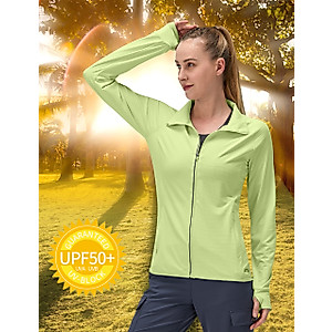 Women's UPF 50+ UV Sun Protection Clothing Long Sleeve Athletic Hiking Shirts Lightweight SPF Zip Up Outdoor Jacket(Green,XL)