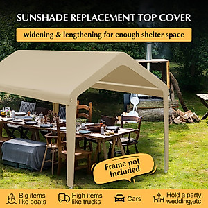 GOTRUTH 10x20 Canopy Replacement Cover, Carport Replacement Canopy Top Cover for 10' x 20' Frame, 800D Heavy Duty Waterproof & UV Protected Car Canopy with Ball Bungees (Frame is not Included) (Beige)