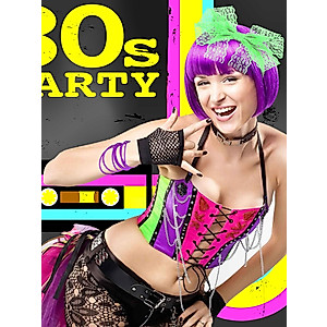 Blulu 80's Lace Headband Costume Accessories for Halloween 80s Theme Party, Avoid Headache Neon Lace Bow Headband, Set of 4 (Red, Fluorescent Green, Lake Blue, Purple)