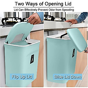 2.4 Gallon Kitchen Compost Bin for Counter Top or Under Sink, Hanging Small Trash Can with Lid for Cupboard/Bathroom/Bedroom/Office/Camping, Mountable Indoor Compost Bucket (Blue)